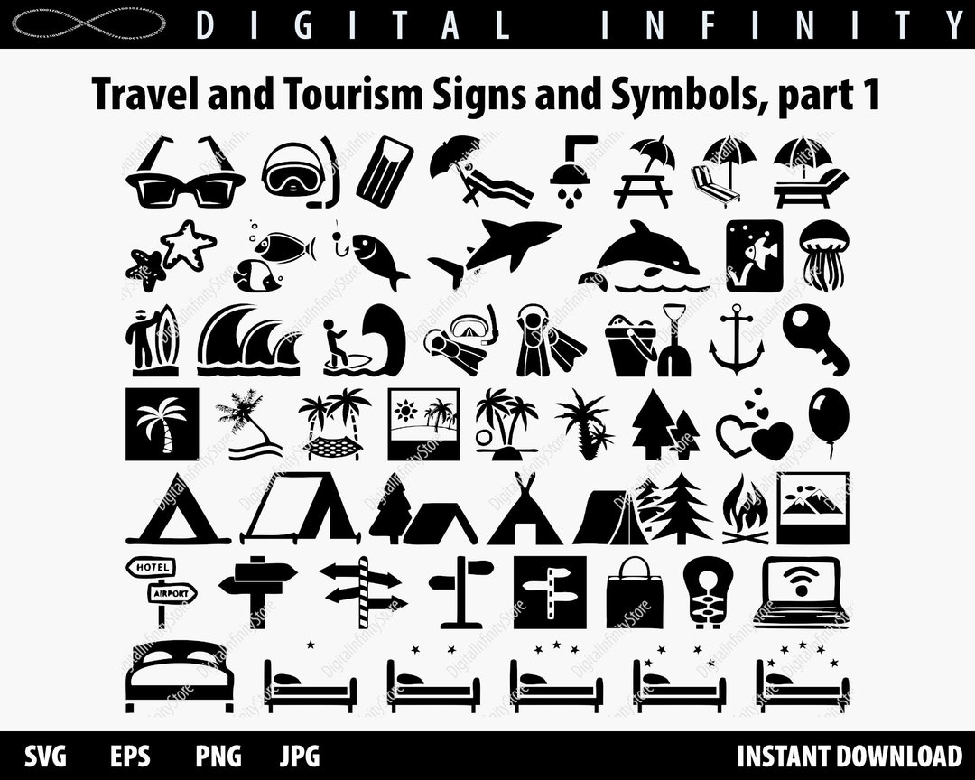 TRAVEL ICON Svg, TOURISM Symbol Svg, Beach Svg, Mountain Svg, Surfing ...