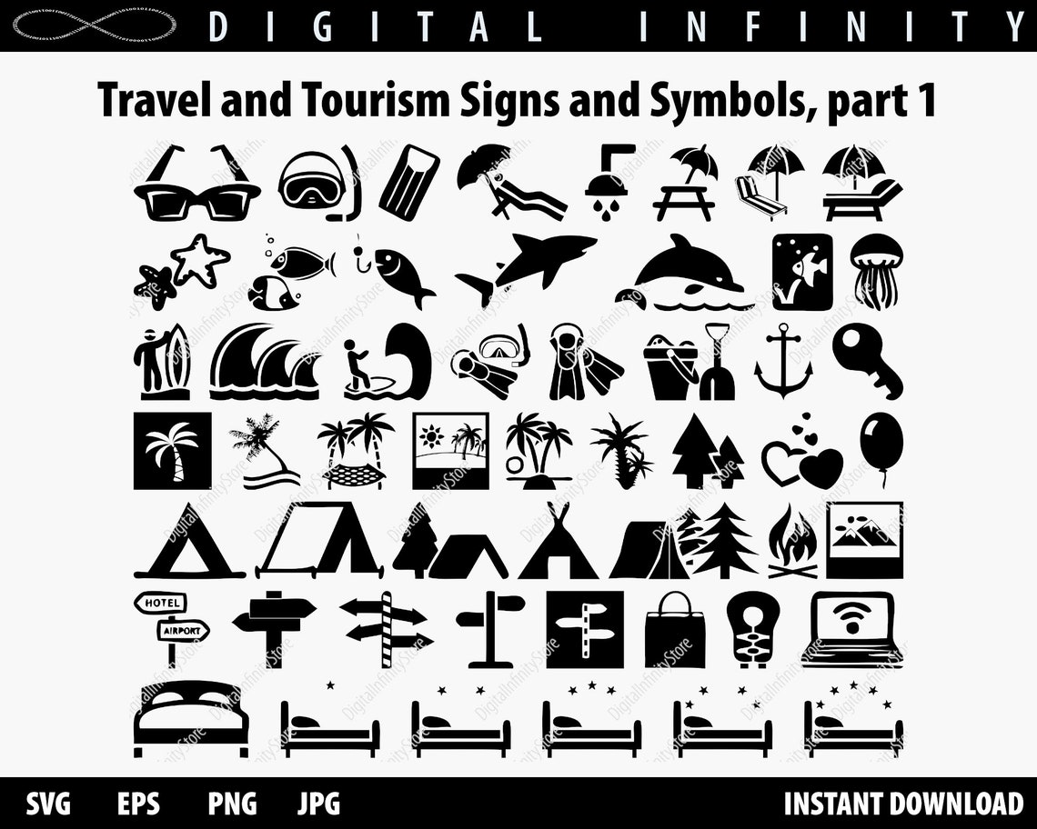 TRAVEL ICON Svg, TOURISM Symbol Svg, Beach Svg, Mountain Svg, Surfing ...