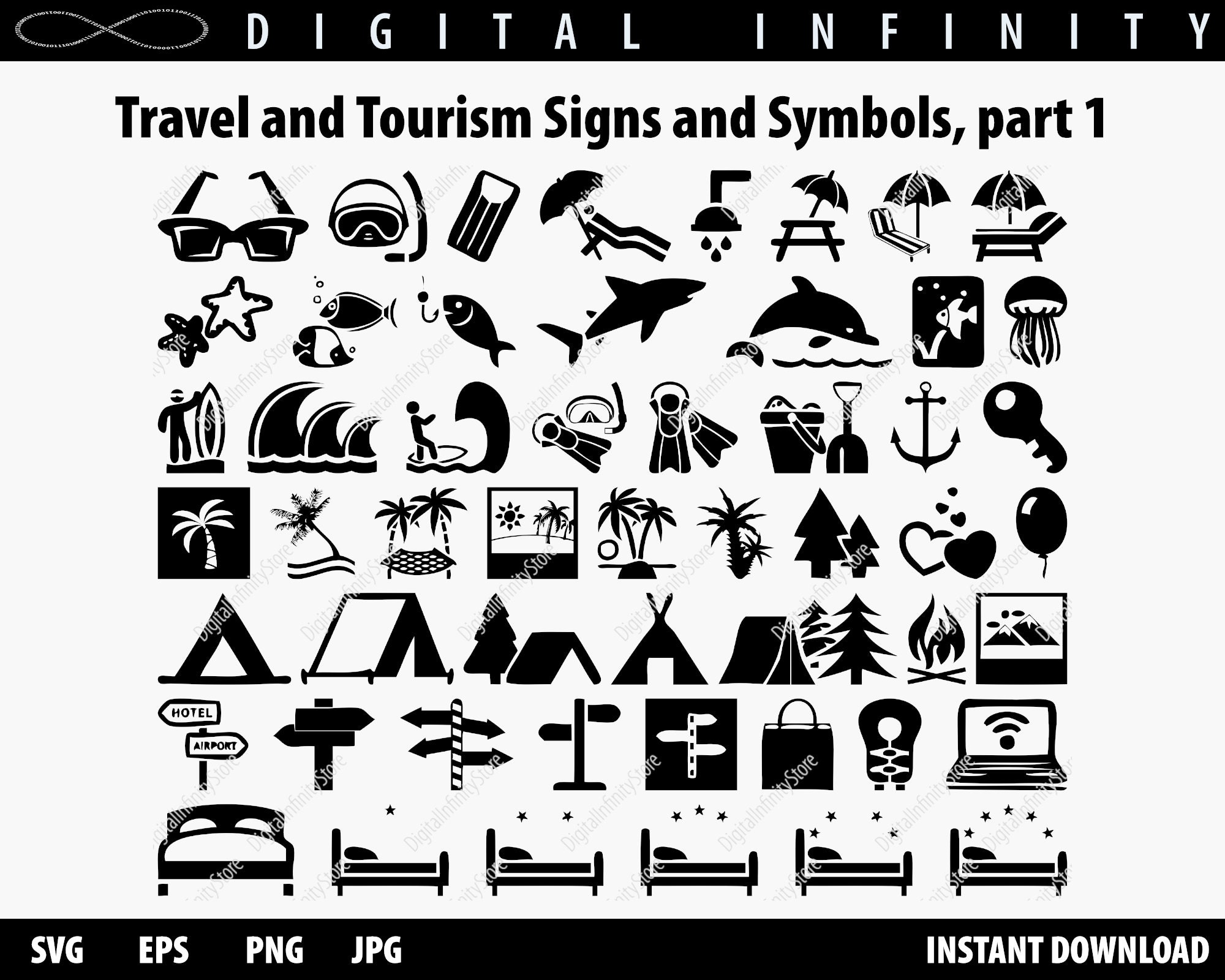 TRAVEL ICON Svg, TOURISM Symbol Svg, Beach Svg, Mountain Svg, Surfing ...