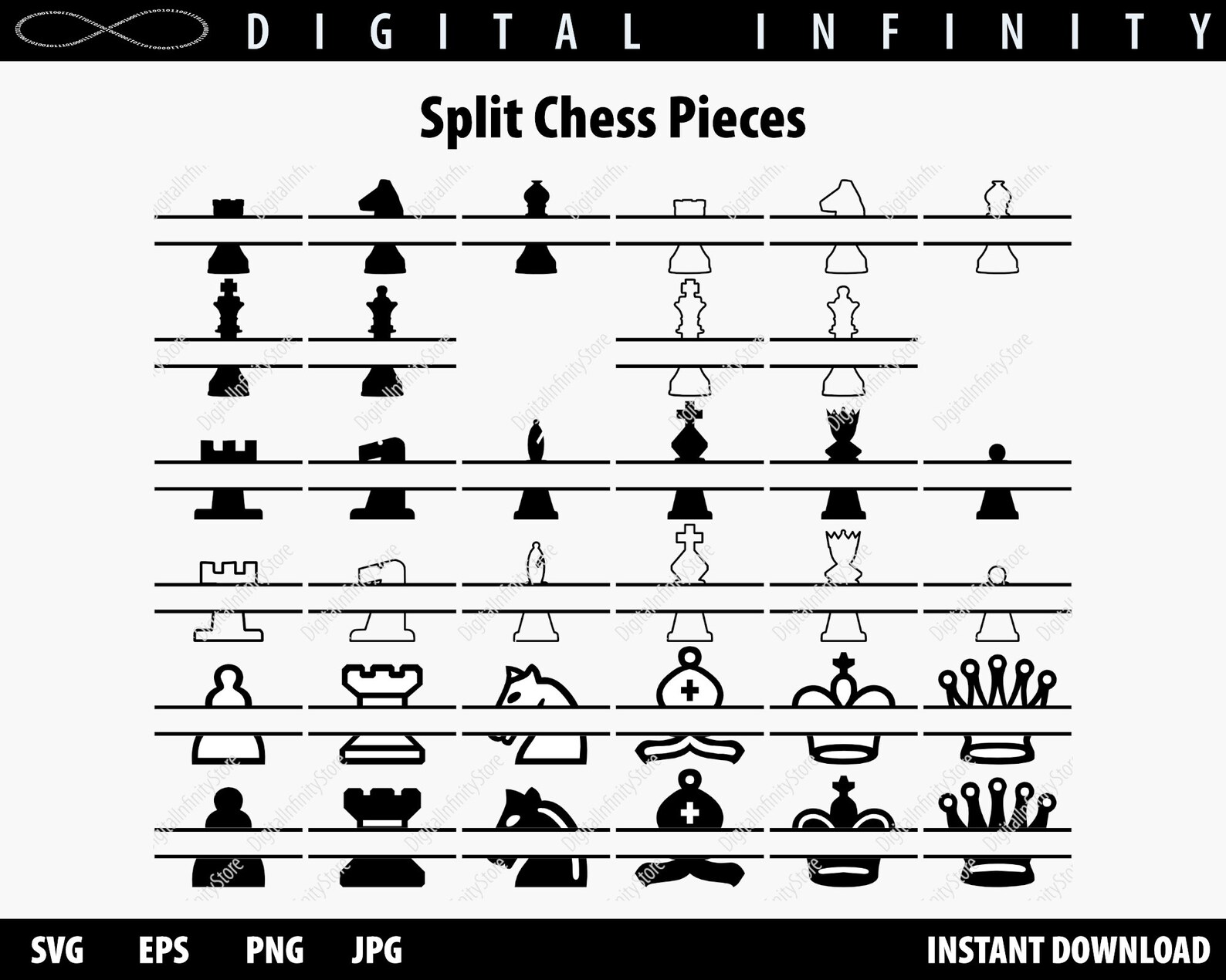 SPLIT CHESS Svg, Chess PIECE Svg, Split King Svg, Split Queen Svg ...