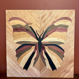 Large Wooden Intarsia Butterfly Wall Art, Oversized Patterned Inlay ...