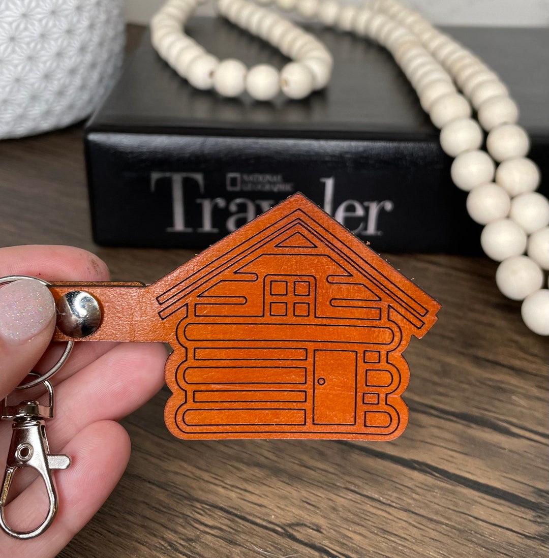 Custom Cabin Leather Keychain, Personalized Vacation Home Key Chain ...