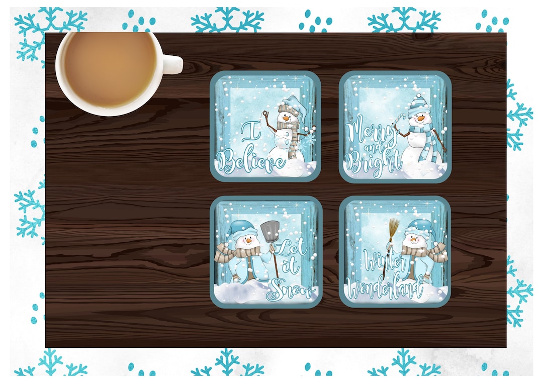 Snowman Coaster Set, Coaster Set and Holder, Holiday Coaster, Let It ...