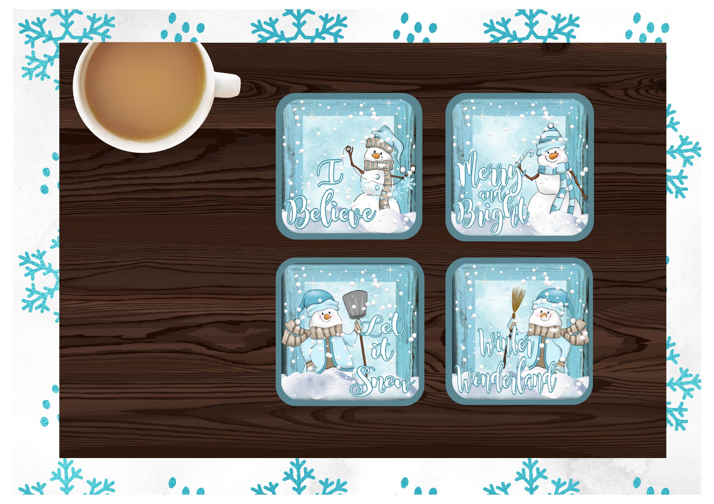 Snowman coaster set coaster set and holder Holiday Coaster | Etsy