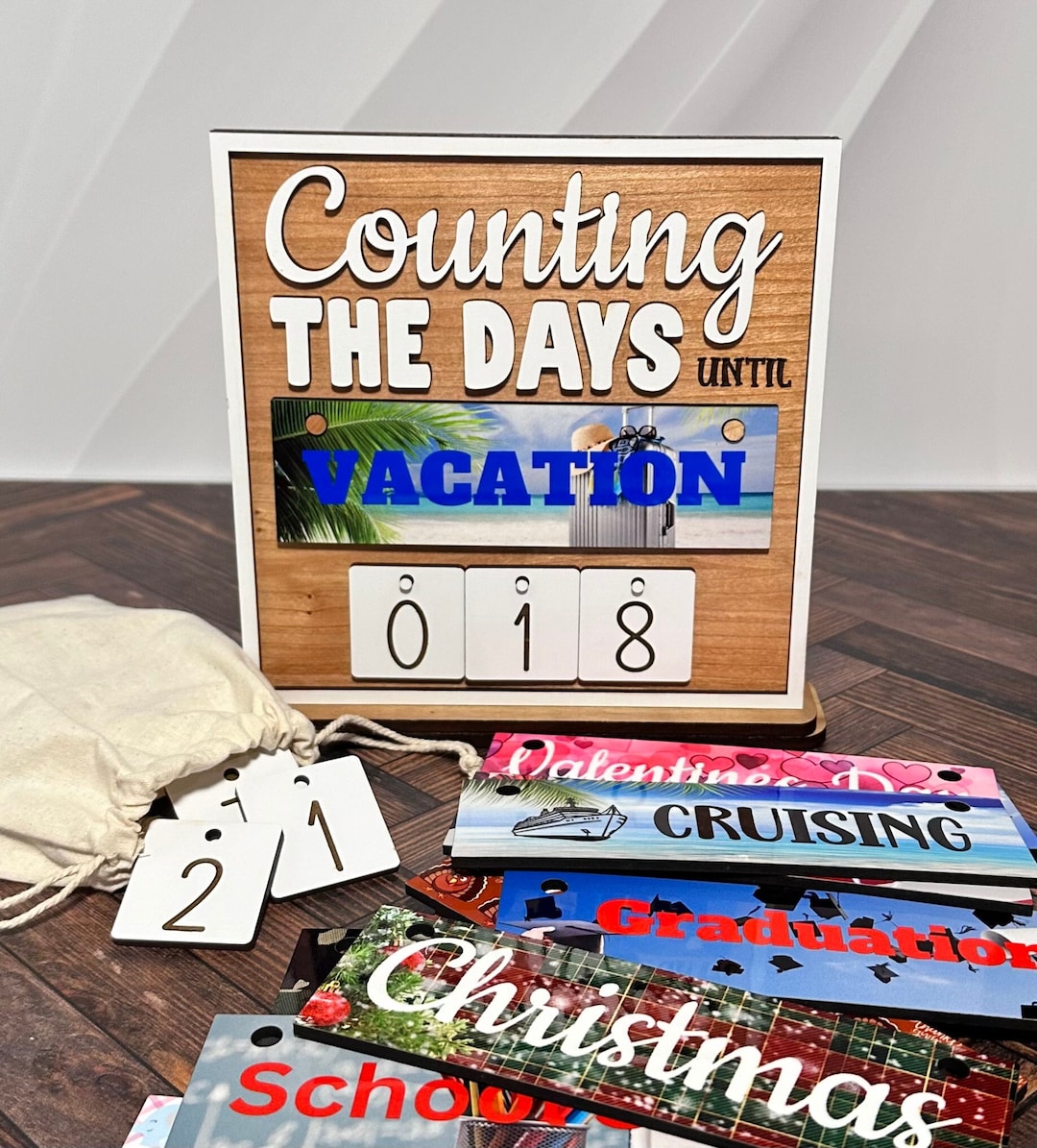 Wood Countdown Sign With Interchangeable Plates, Personalized Calendar ...
