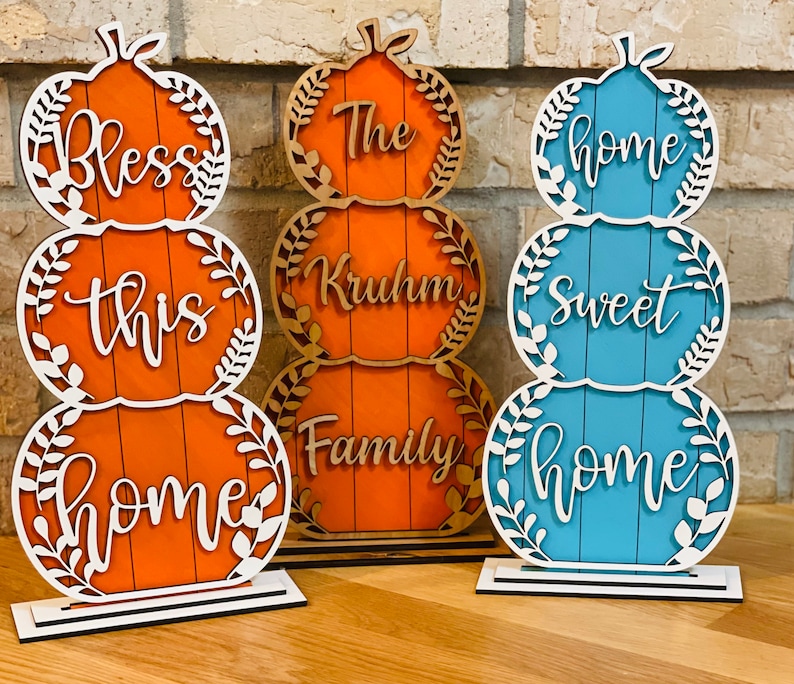 Wood Painted Stacked Pumpkins Decor Free Standing Pumpkin - Etsy