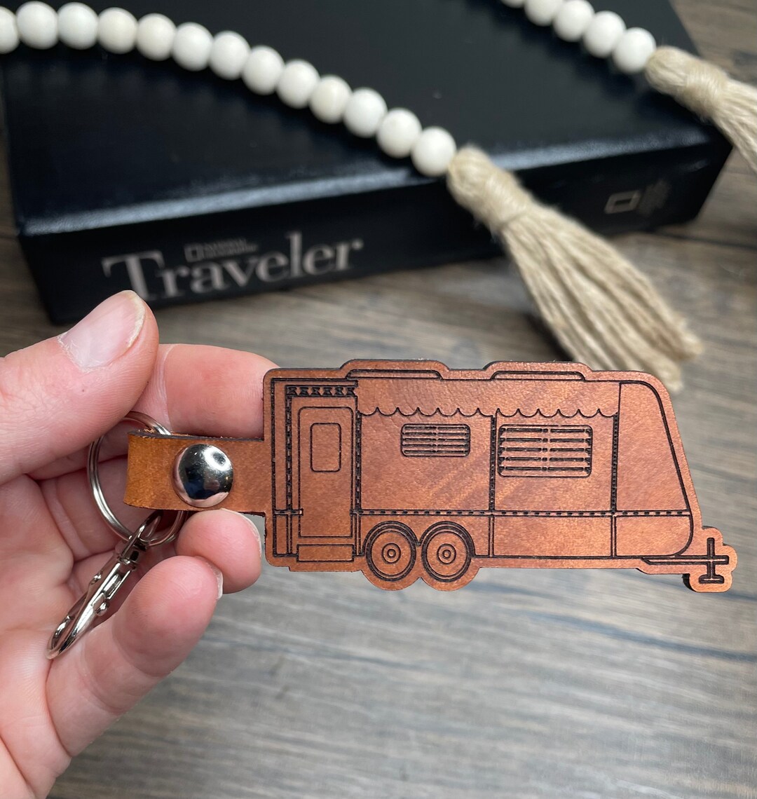 Custom Travel Trailer Leather Keychain, Personalized Toy Hauler Key ...