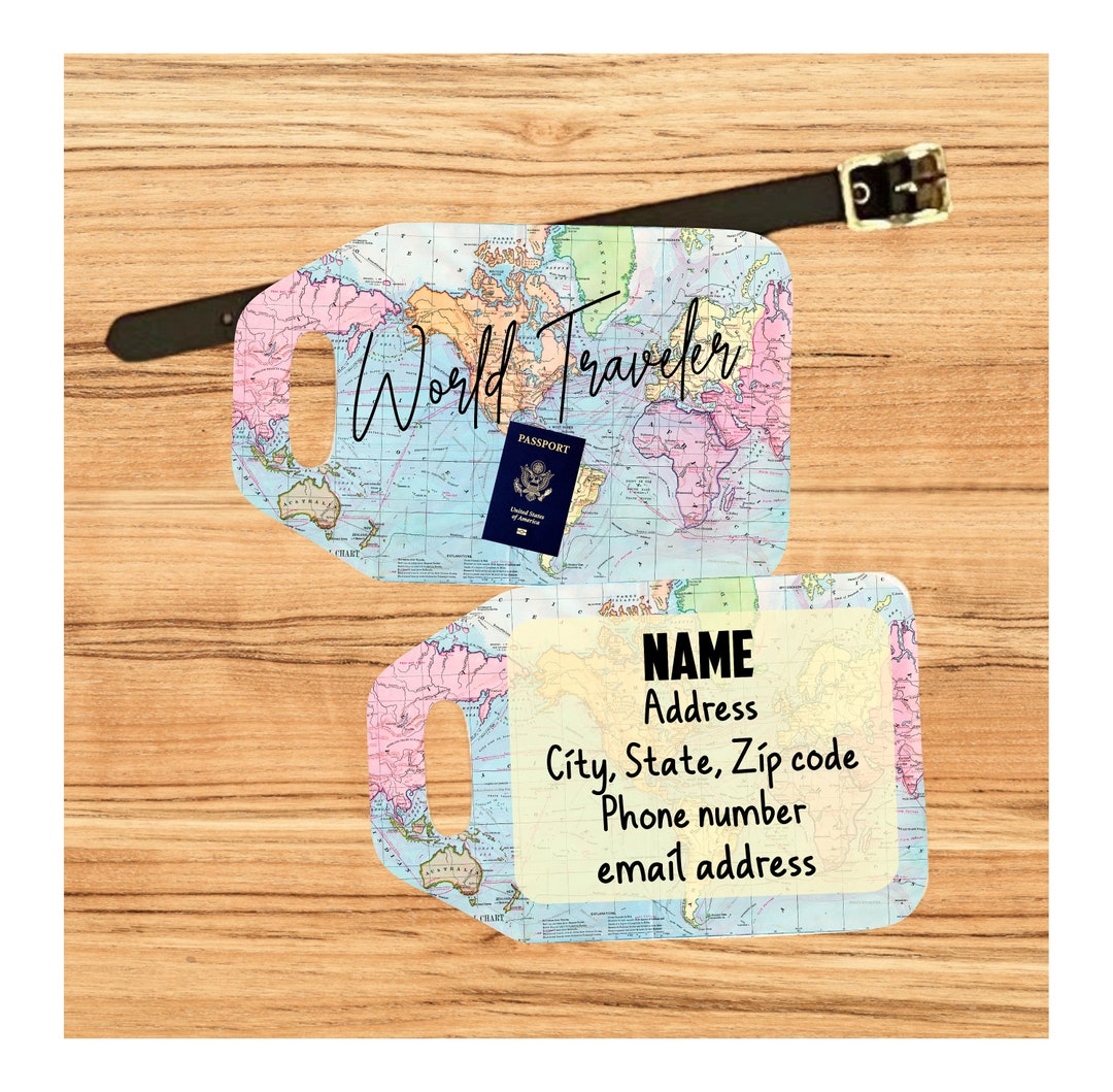 Custom World Map Traveler Luggage Bag Tag, Personalized Colorful Unique ...