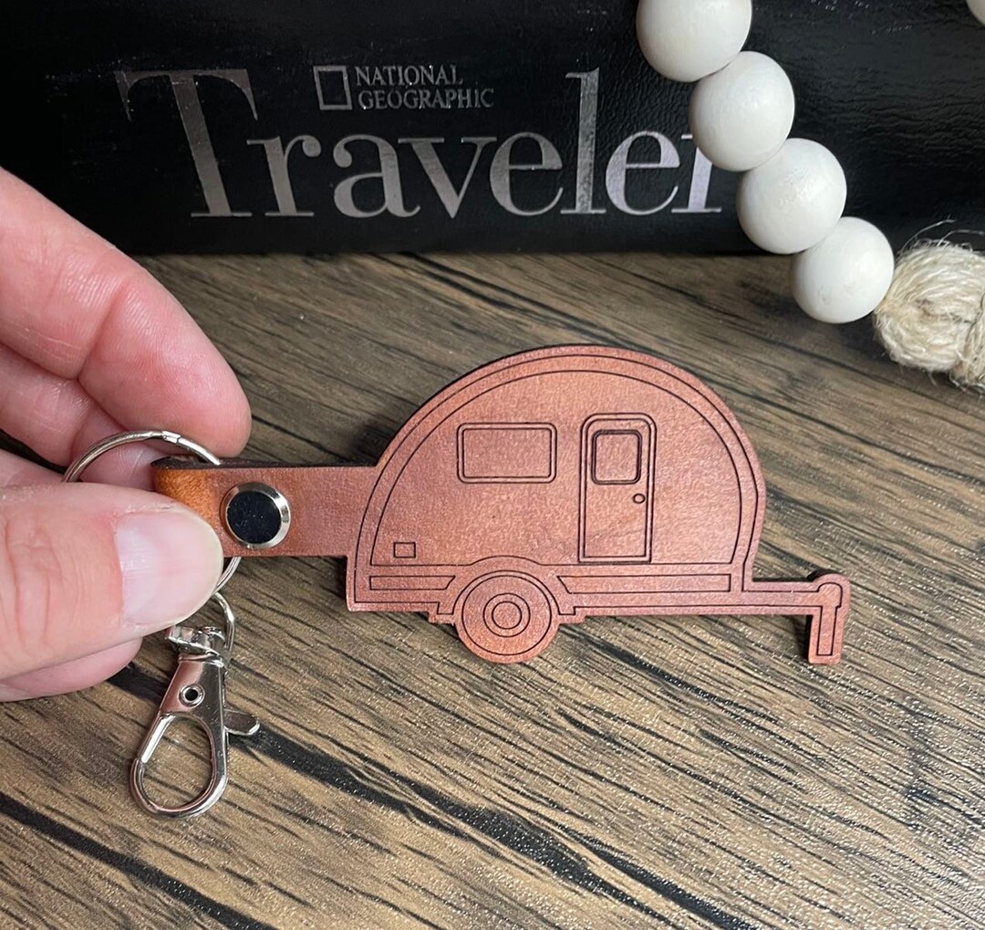 Retro Camper Trailer Leather Keychain, Vintage Small RV Camper ...