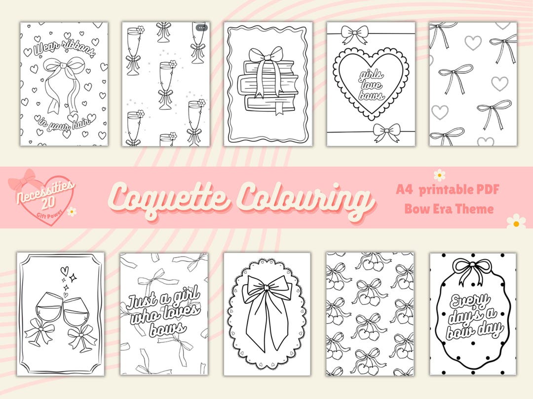 Coquette Colouring Wellbeing Activity // Girls Printable Bundle, Daily ...