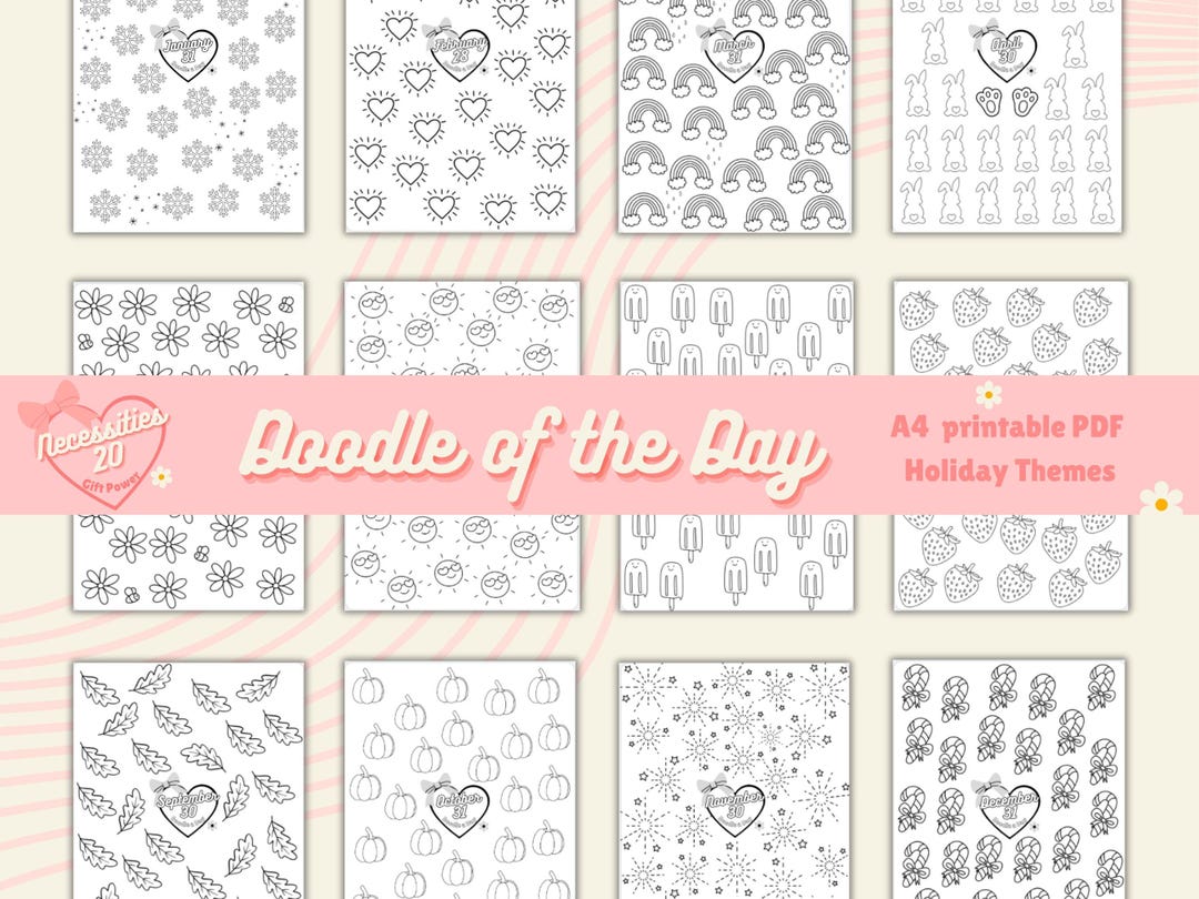 Doodle a Day Wellbeing Activity // Monthly Printable Bundle, Daily ...