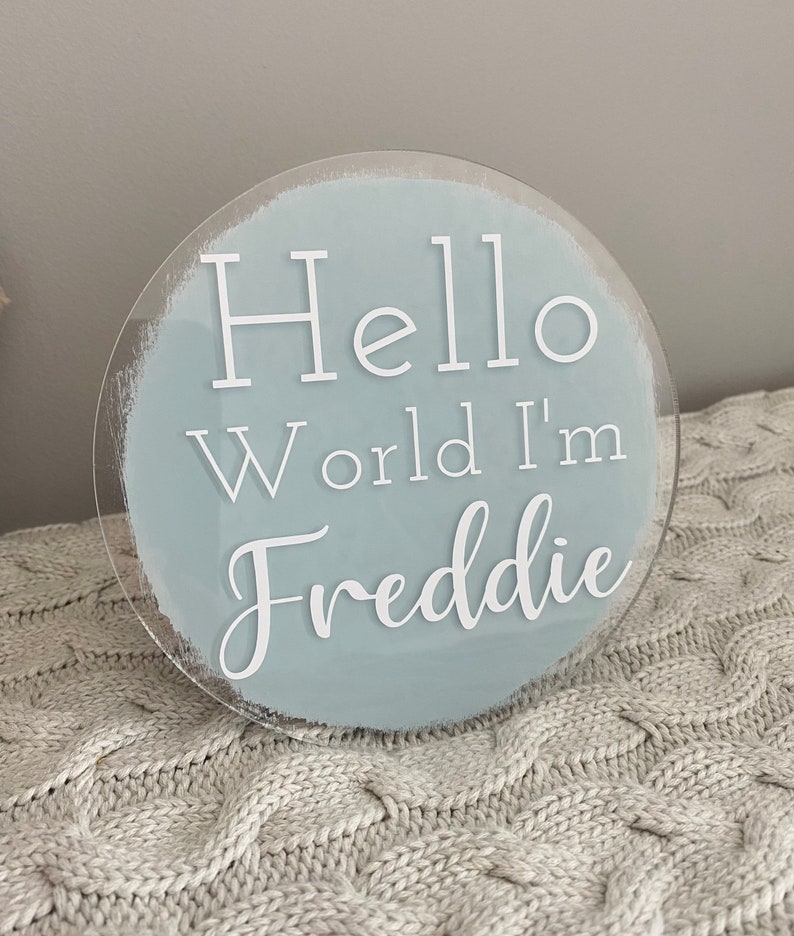 Acrylic Birth Announcement Sign 15cm Hello World Sign Photo - Etsy UK