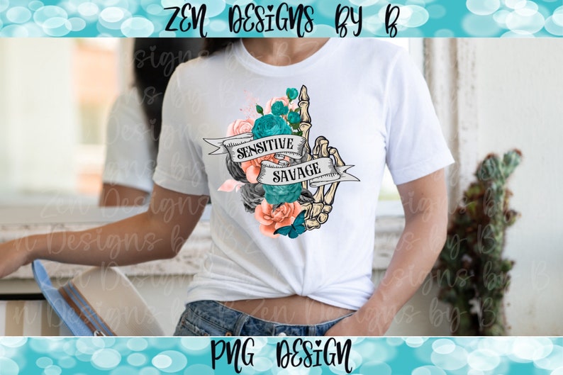 Sensitive Savage Skeleton Middle Finger PNG for Sublimation, Floral ...