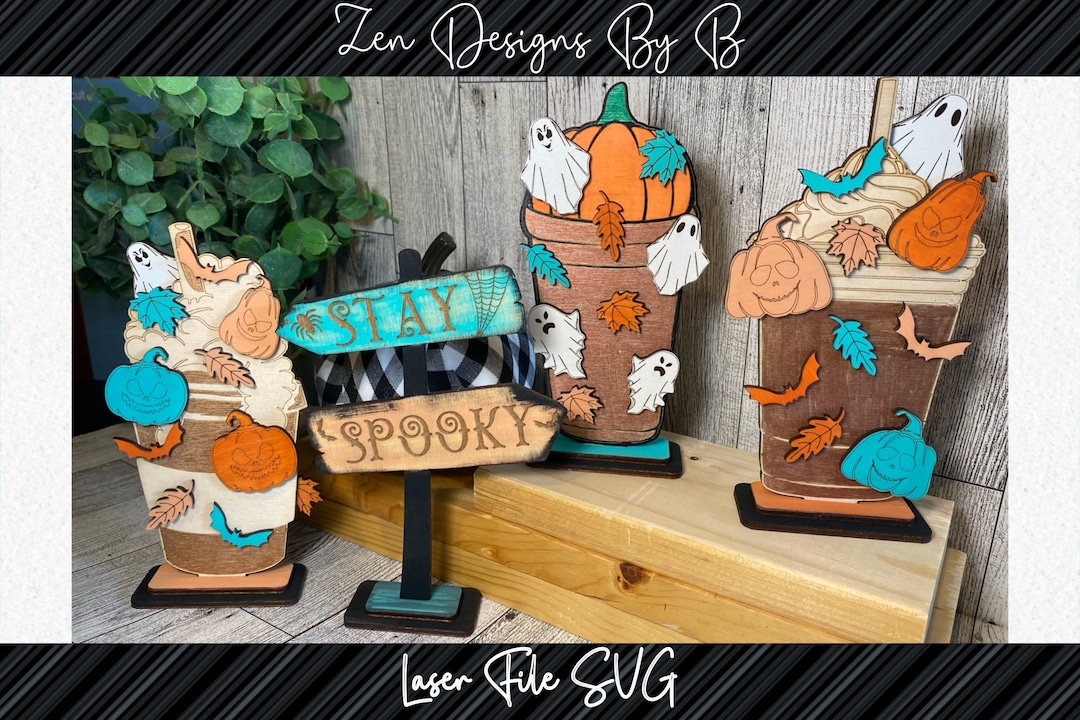Fall Coffee Shelf Sitter Bundle With Stay Spooky Sign Laser SVG ...