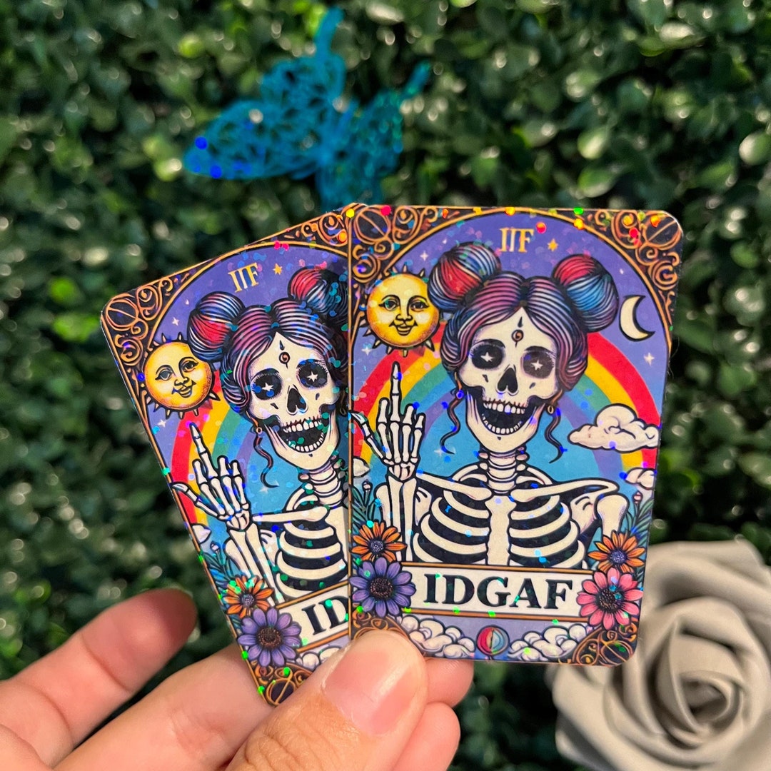 IDGAF Skeleton Glitter Sticker, Skeleton Sticker, Cute Sticker, Funny ...