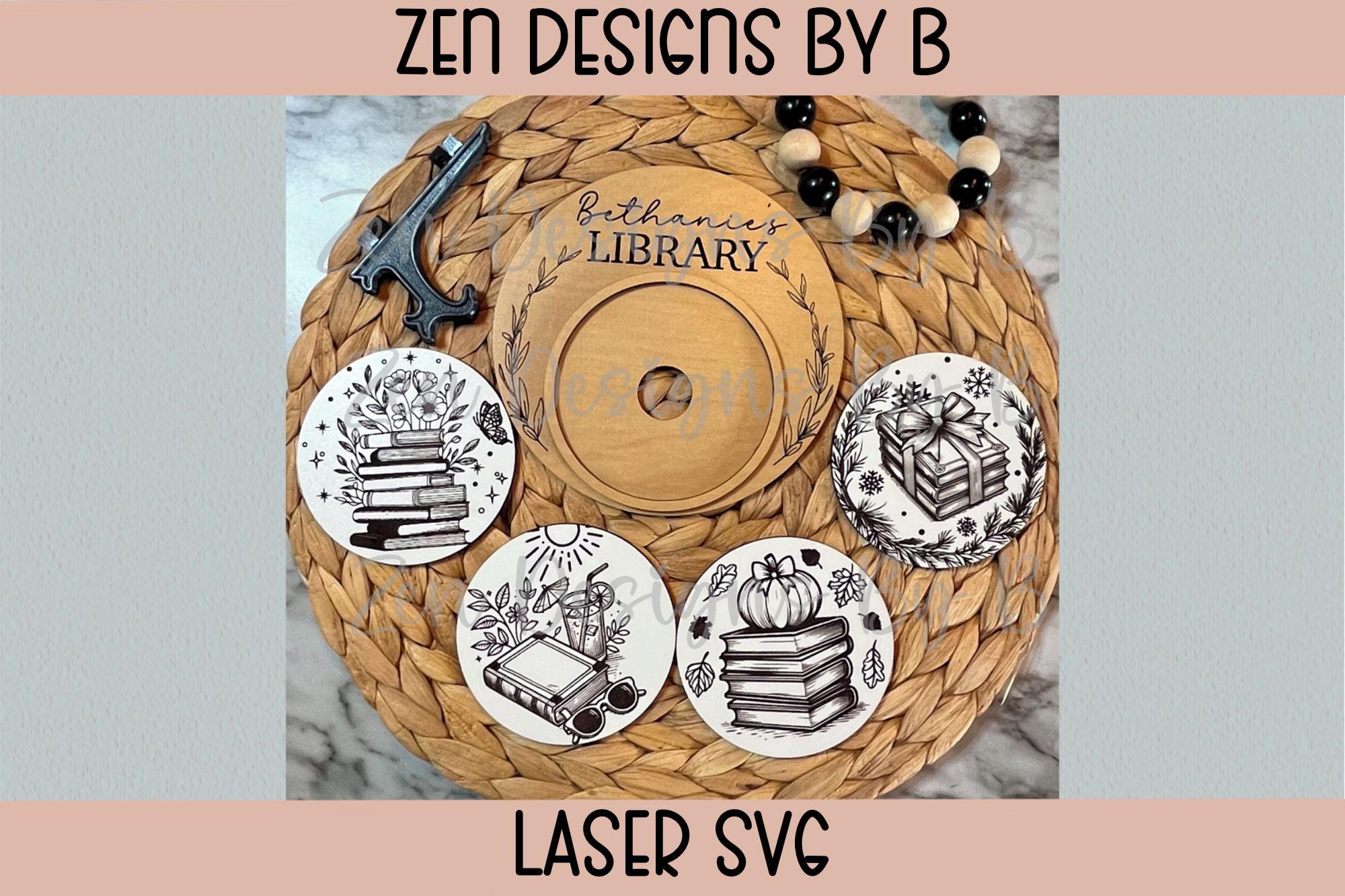 Interchangeable Library Sign Laser SVG, Seasonal Book Stack (digital ...