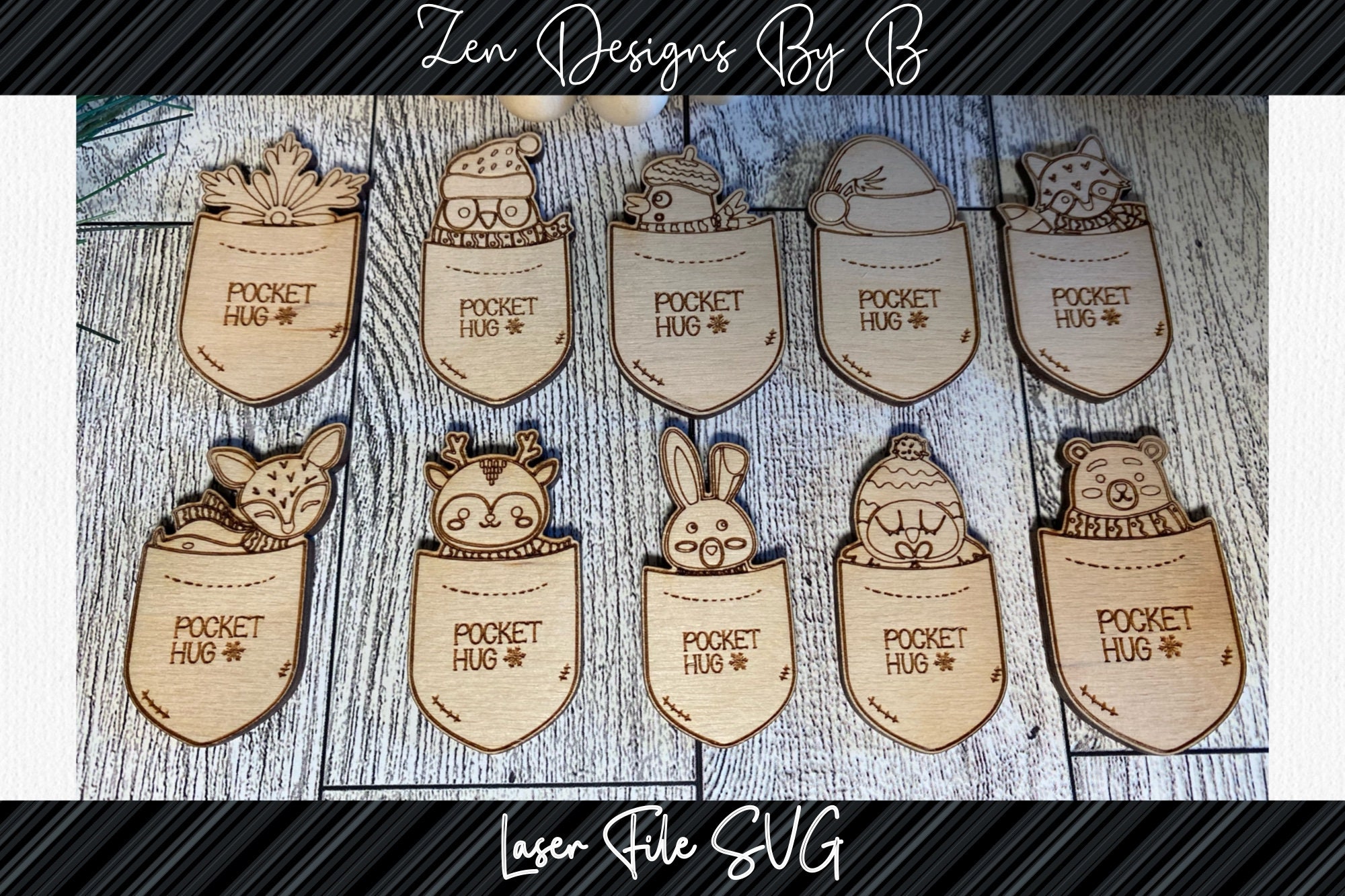 Winter Pocket Hug Bundle of 10 Laser SVG File, Pocket Hug Card Included ...