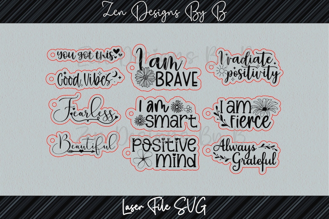 Positive Keychain Bundle 10 Laser SVG, Glowforge Keychain - Etsy
