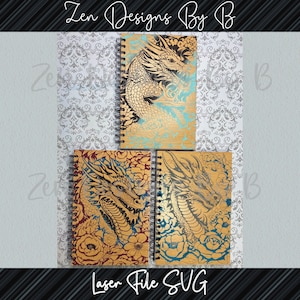 Notebook Cover Bundle Laser SVG, Dragon Notebook Cover, Floral Dragon ...