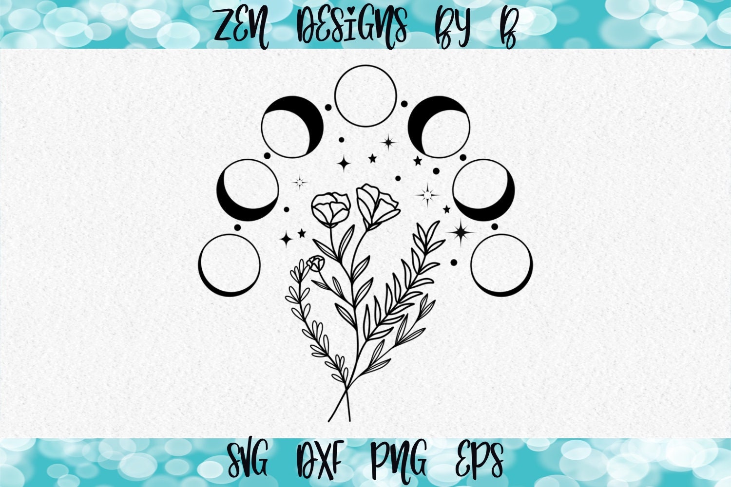 Moon Phases and Florals SVG Cut File | Etsy