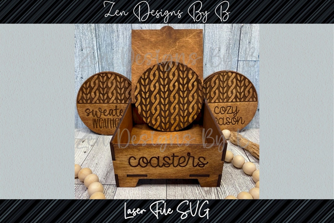 Coasters With Box Bundle Laser SVG, Sweater Weather Coaster, Cozy ...