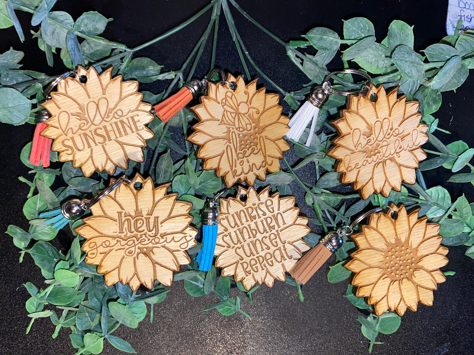 Sunflower Keychain Bundle of 6 Laser SVG Hello Beautiful Hey - Etsy