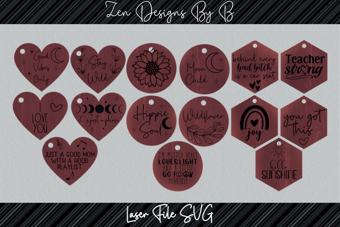 Keychain Bundle 15 Laser SVG Glowforge Keychain - Etsy