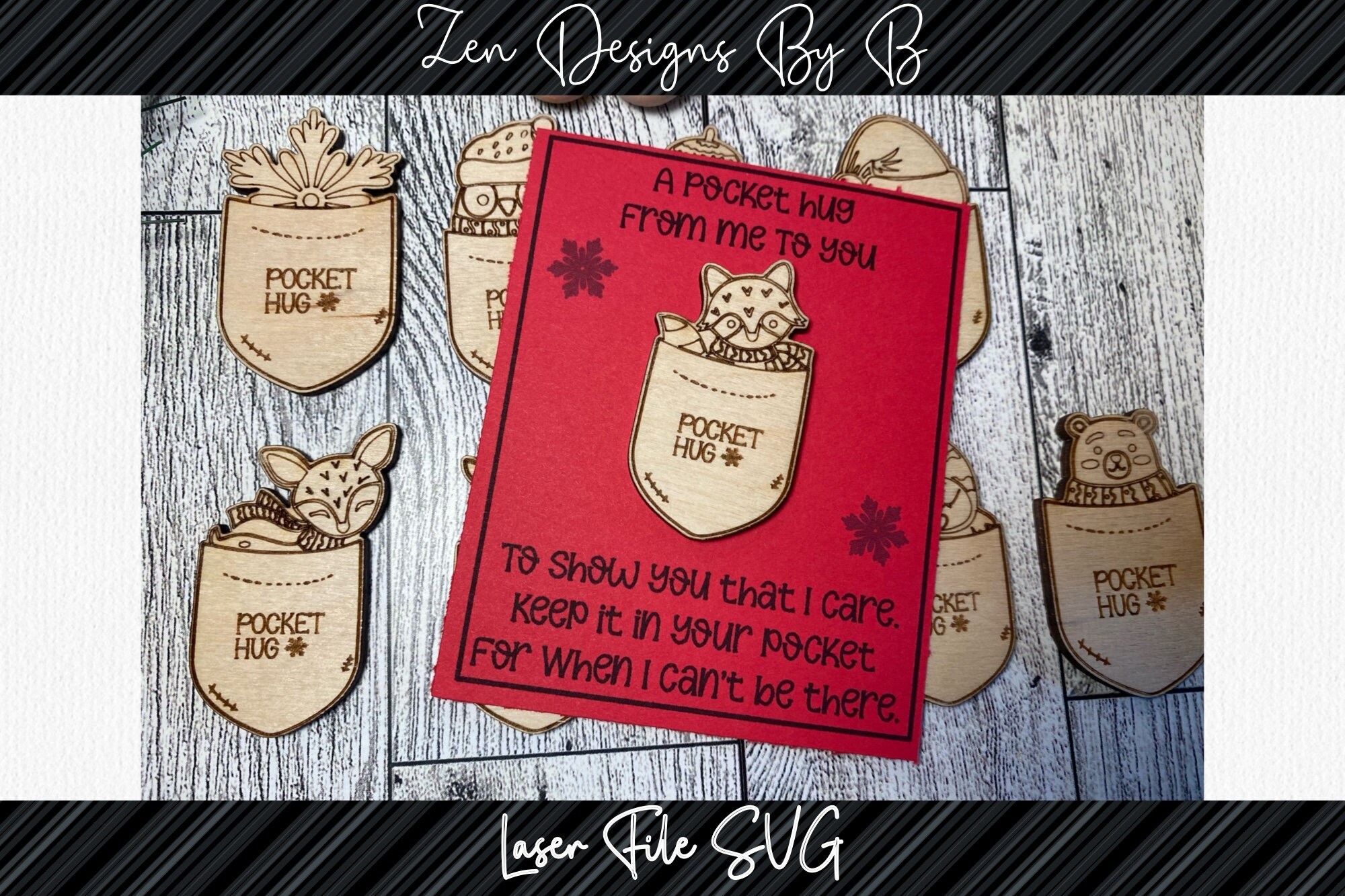 Winter Pocket Hug Bundle of 10 Laser SVG File, Pocket Hug Card Included ...