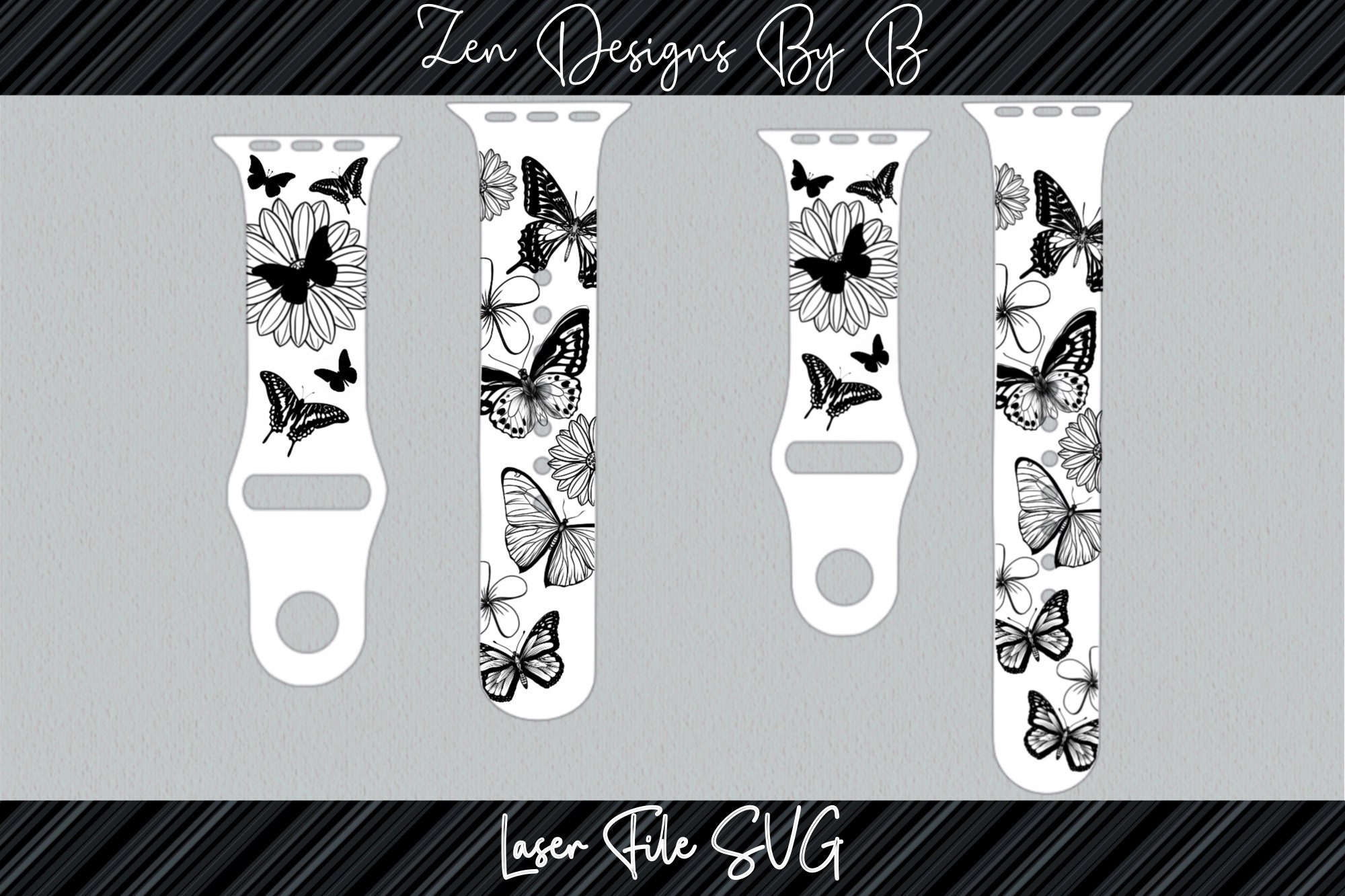 Butterfly and Flower Laser Watch Band SVG File for Silicone Watch Band ...
