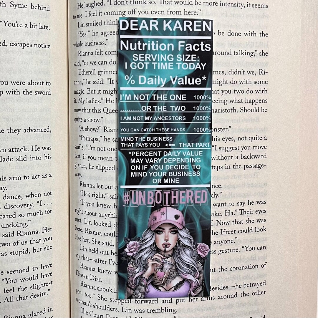 Funny Bookmark, Karen Nutrition Facts Bookmark, Bookmarks for Women ...