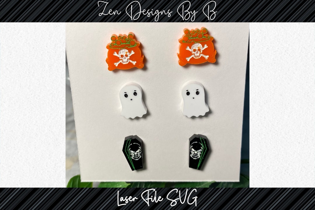 Halloween Stud Earring Bundle Laser SVG, Glowforge Earrings, Cauldron ...