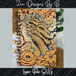 Notebook Cover Bundle Laser SVG, Dragon Notebook Cover, Floral Dragon ...
