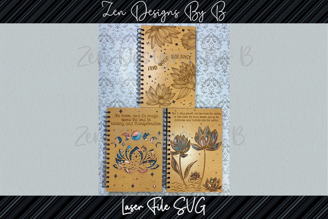 Notebook Cover Bundle Laser SVG, Lotus Notebook Cover, Lotus Quote Notebook Cover, Find Your ...