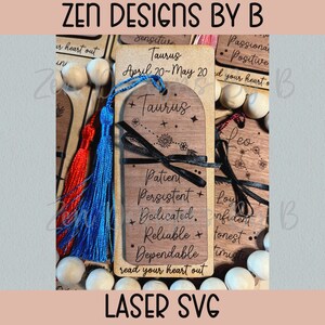 Zodiac Bookmark Bundle of 12 Laser SVG, Zodiac Sign Bookmark With ...