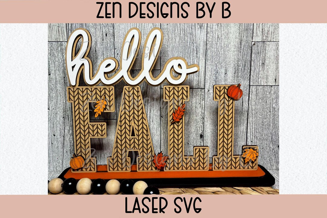 Hello Fall Laser SVG, Knit Fall Shelf Sitter Laser SVG, Fall Shelf ...