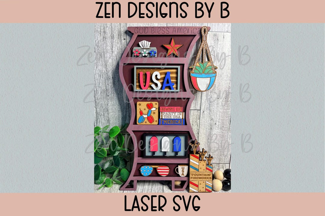 America USA Shelf Laser SVG, Shelf, Miniature Shelf Decoration, Red ...