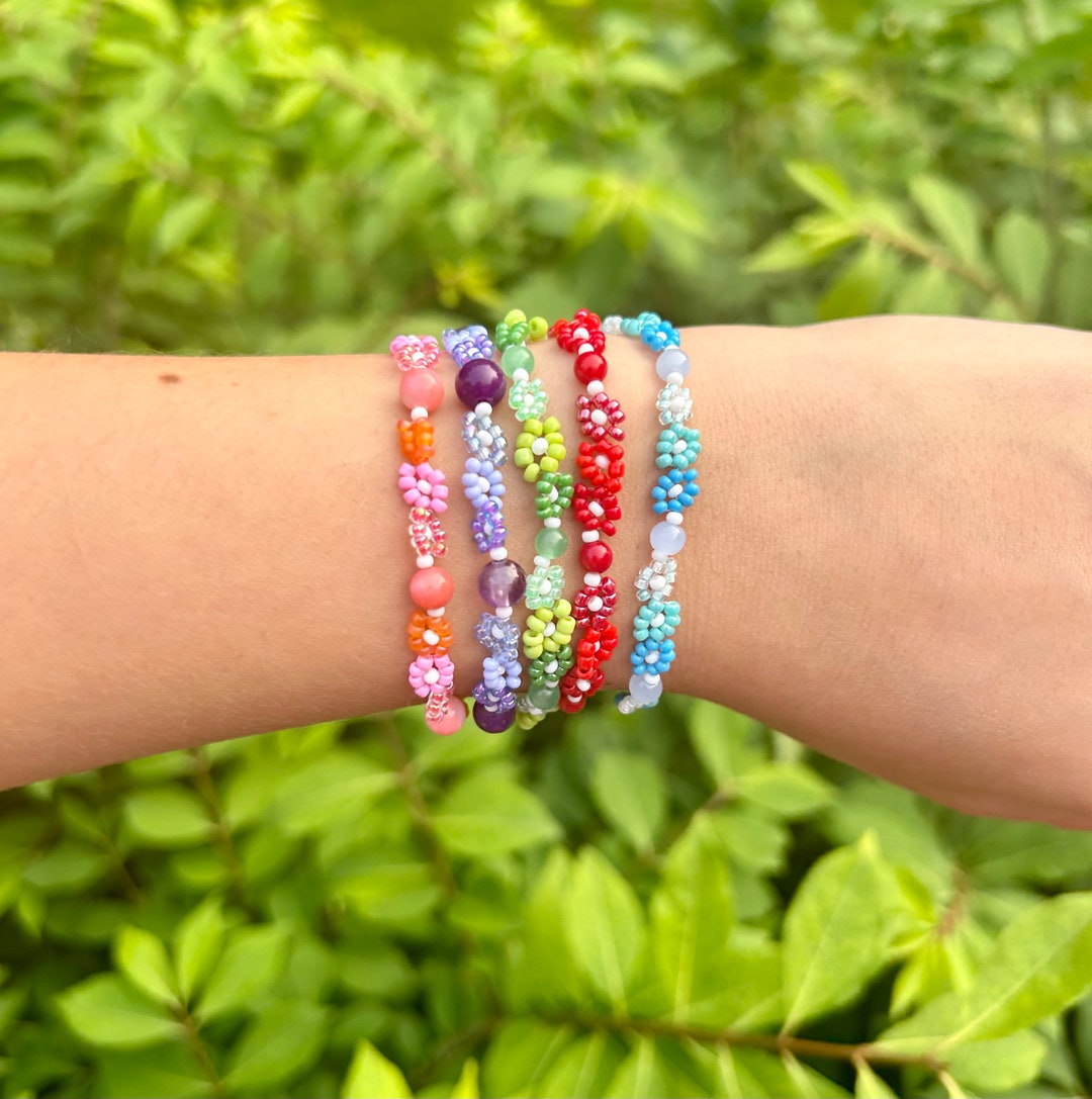 Tri Colored Flower Seed Bead Bracelet/ Anklet - Etsy