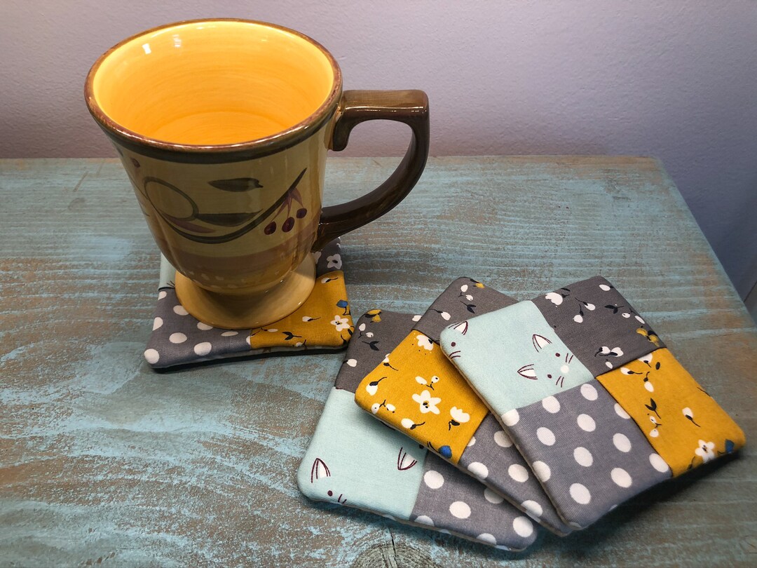 Handmade Fabric Coasters, Set of 4 Drink Rug Mats for Coffee Cup, Gifts ...