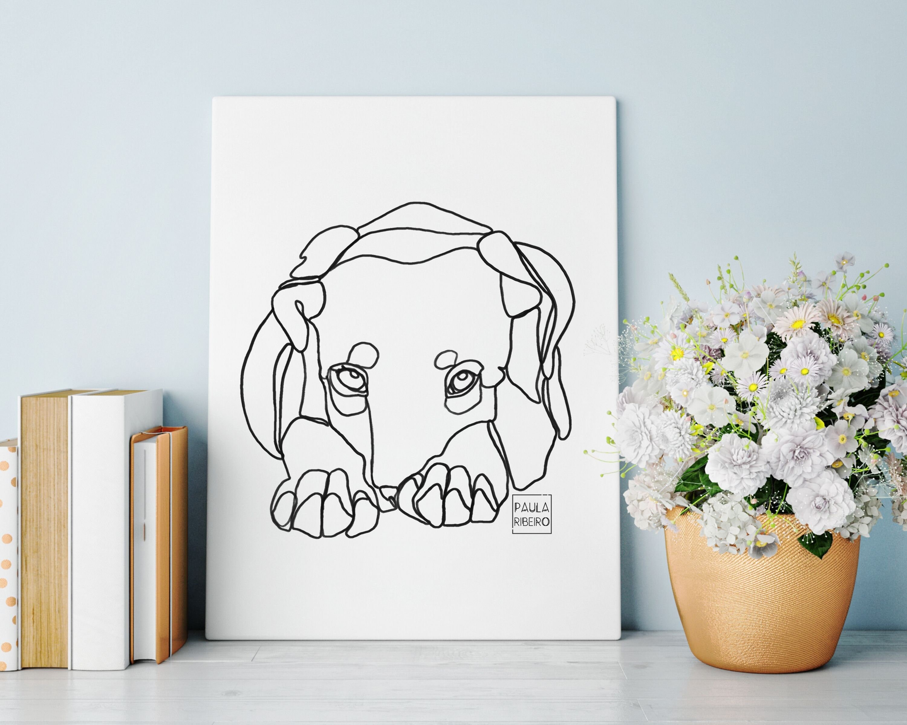 Puppy Draw Minimalist Puppy Illustration Printable Dog Art | Etsy
