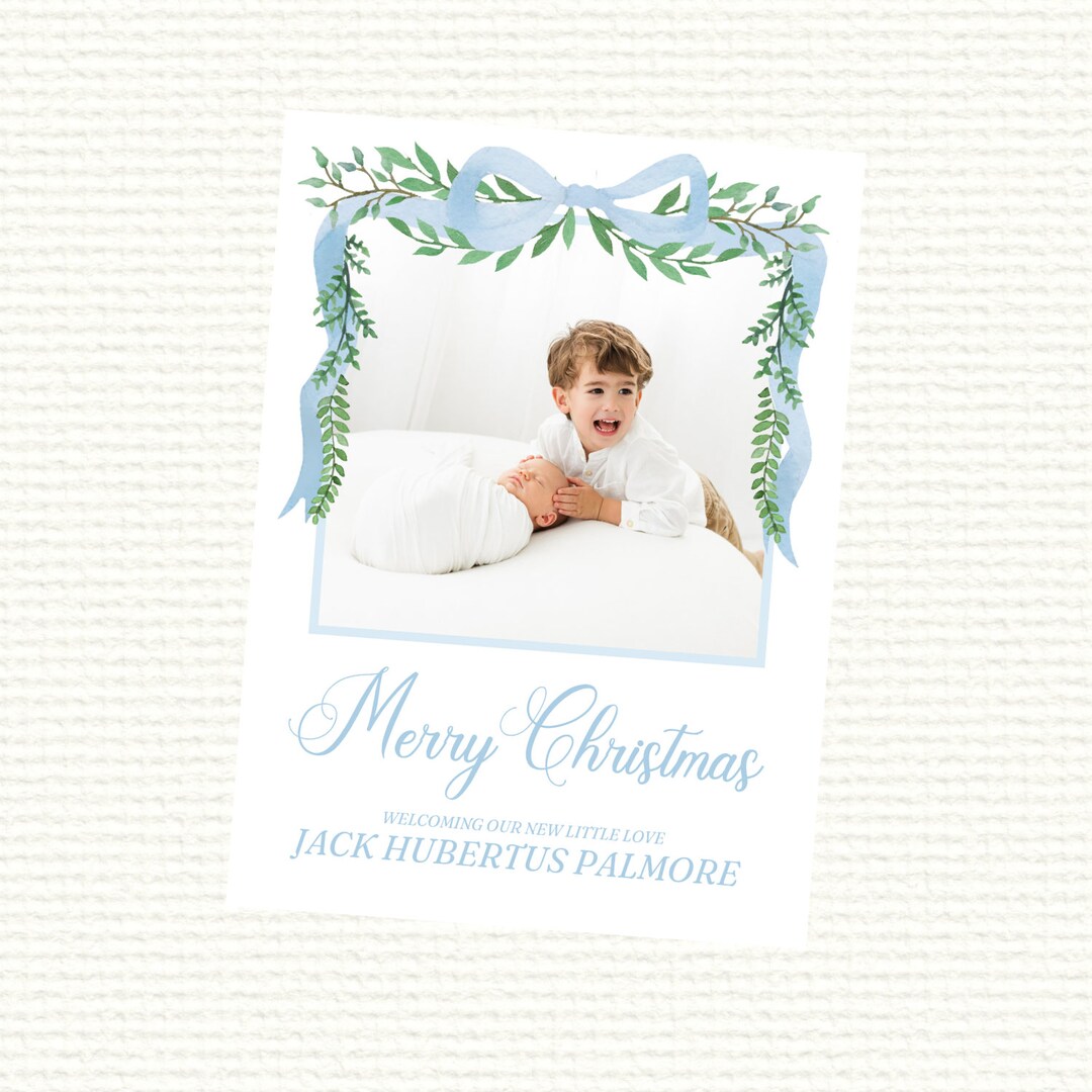 Light Blue Garland Christmas Holiday Card - Etsy