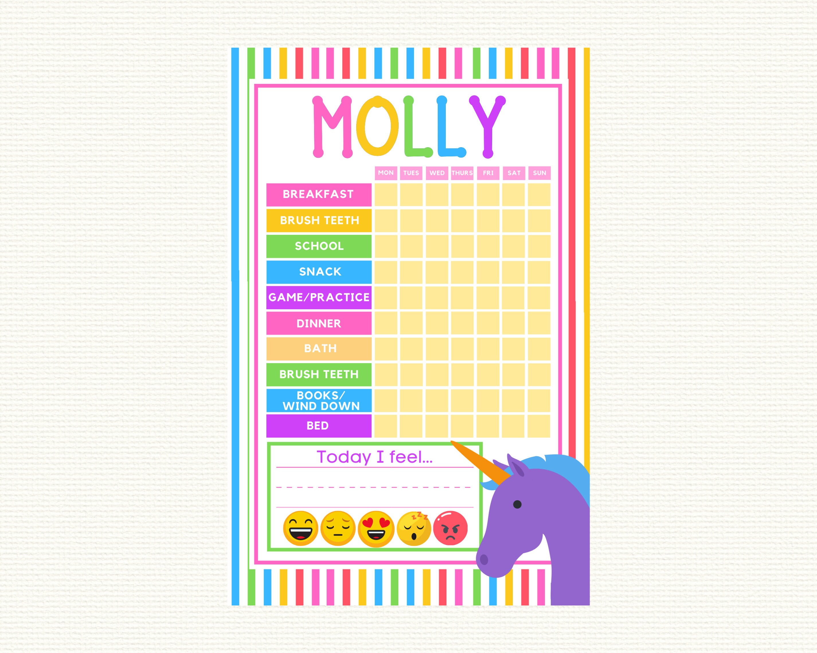 Rainbow Unirocn Daily Routine Chore Chart - Etsy