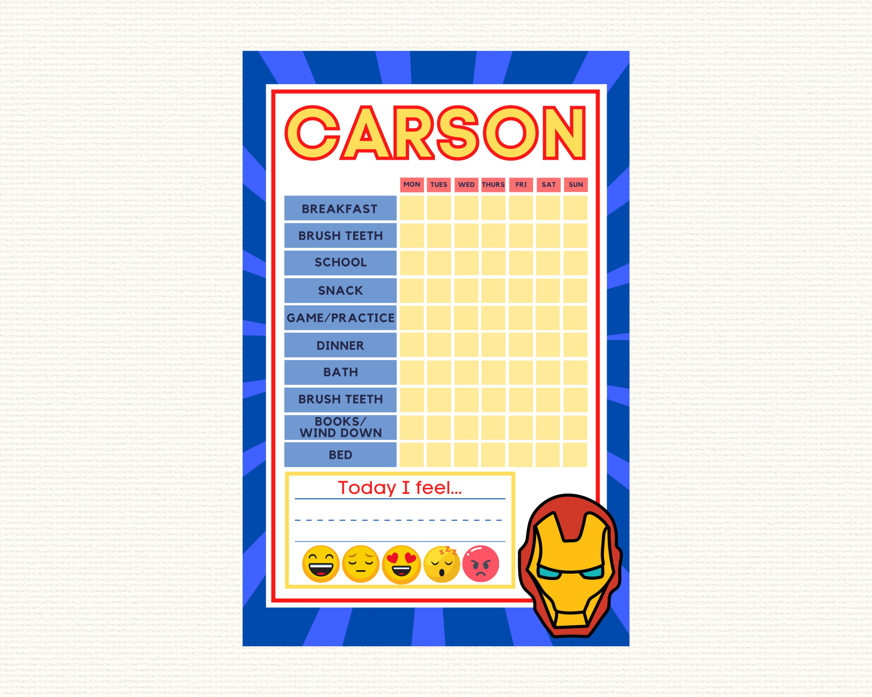 Iron Man Daily Routine Chore Chart - Etsy