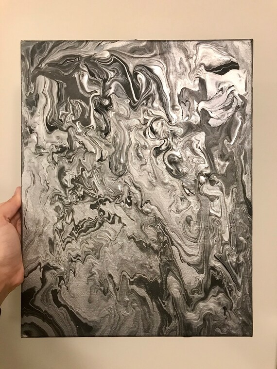 Abstract Black and Silver Painting | Etsy