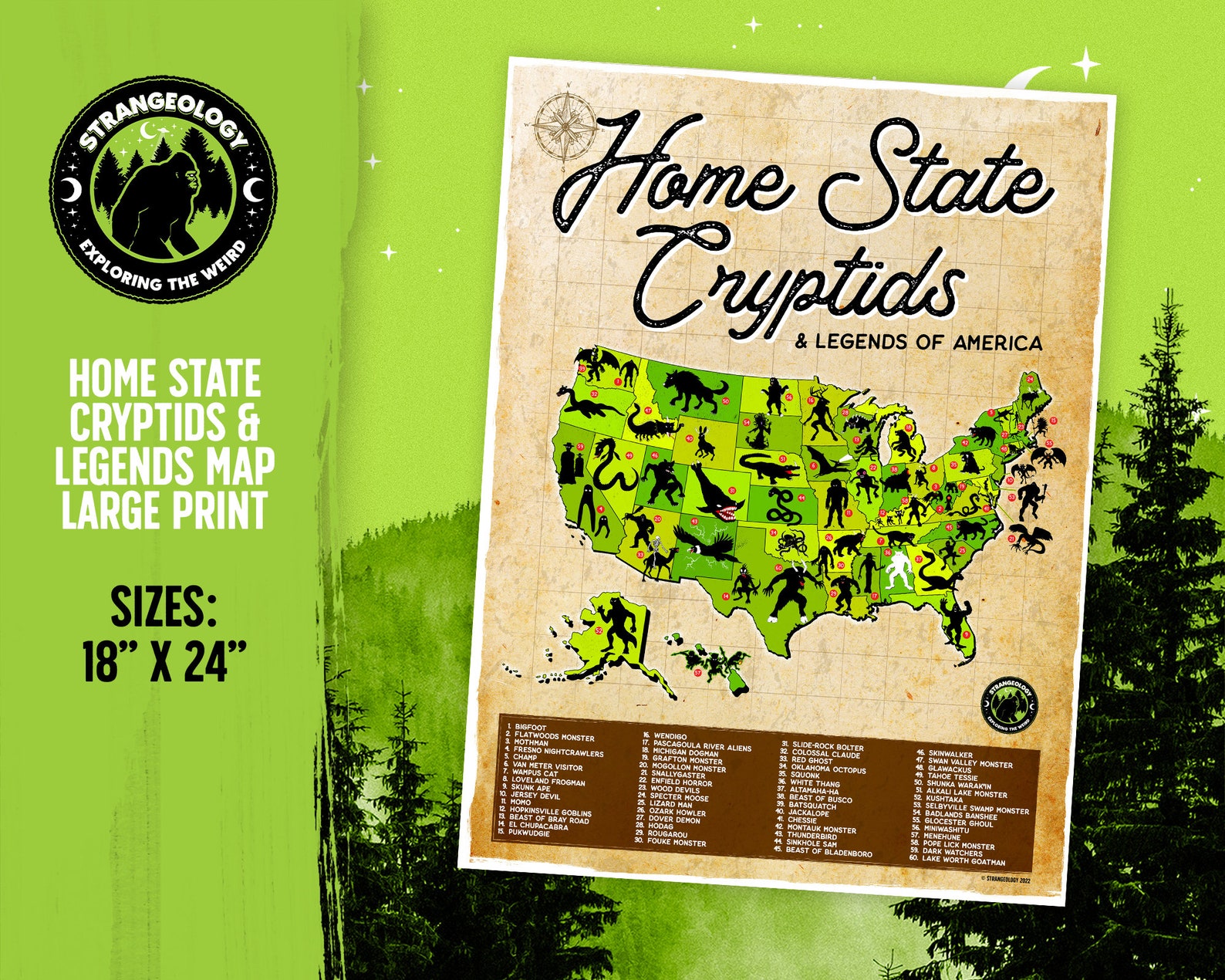 Home State Cryptids & Legends of America Map // Premium Matte - Etsy