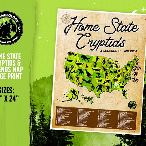 Cryptids of the United States Map 24x36 Glossy Print - Etsy Hong Kong