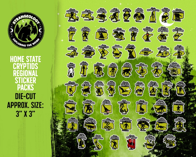 Home State Cryptids Regional USA Sticker Packs // Cryptid - Etsy