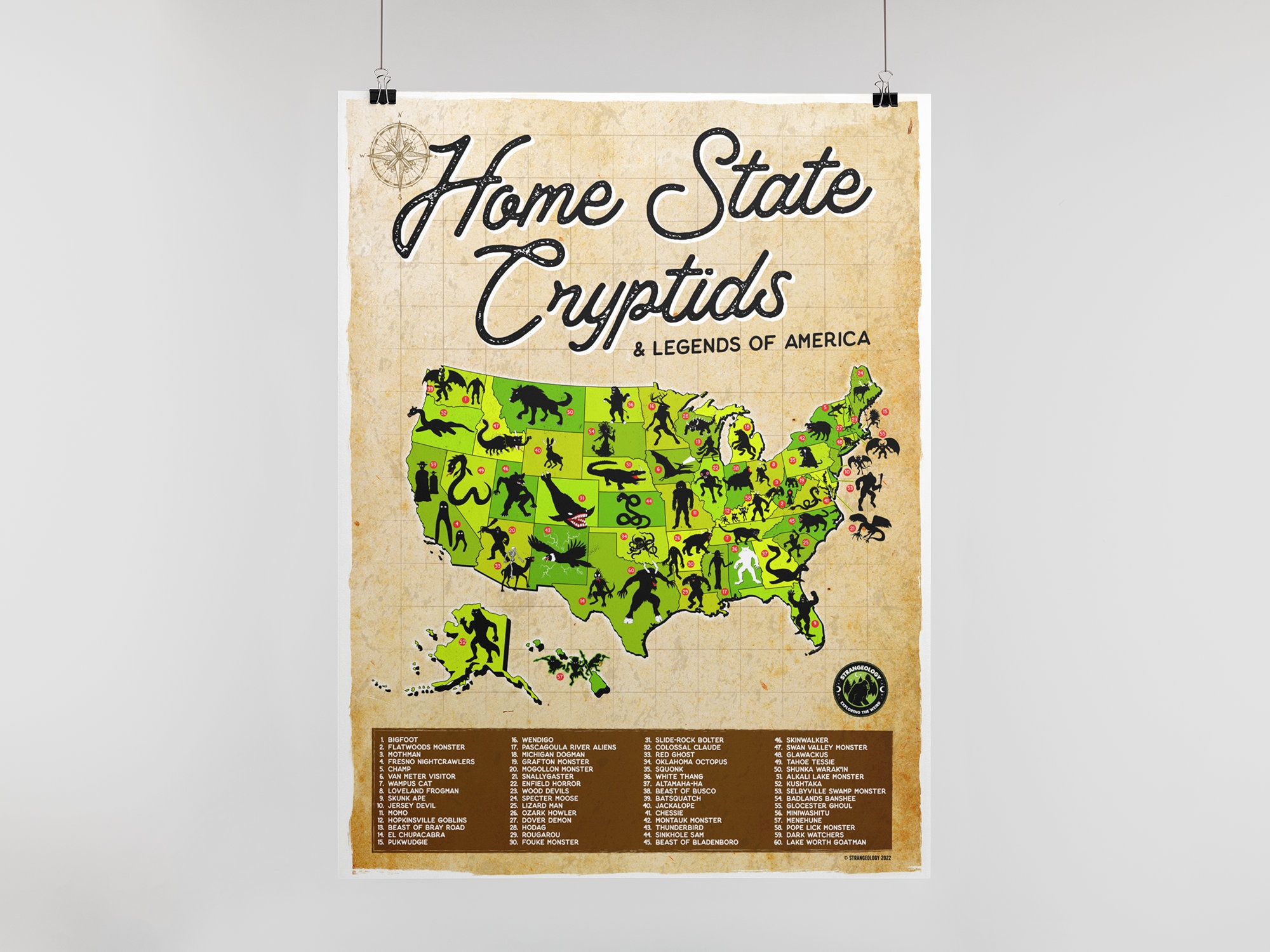 Home State Cryptids & Legends of America Map // Premium Matte - Etsy