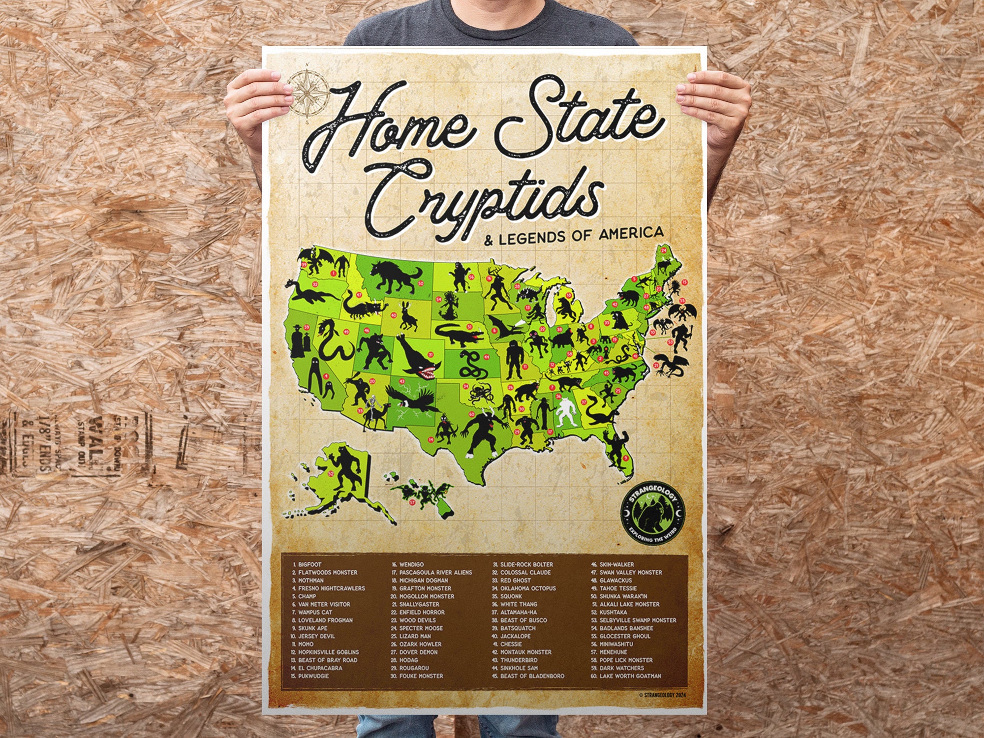 Home State Cryptids of America Map, Cryptozoology Art Poster - Etsy