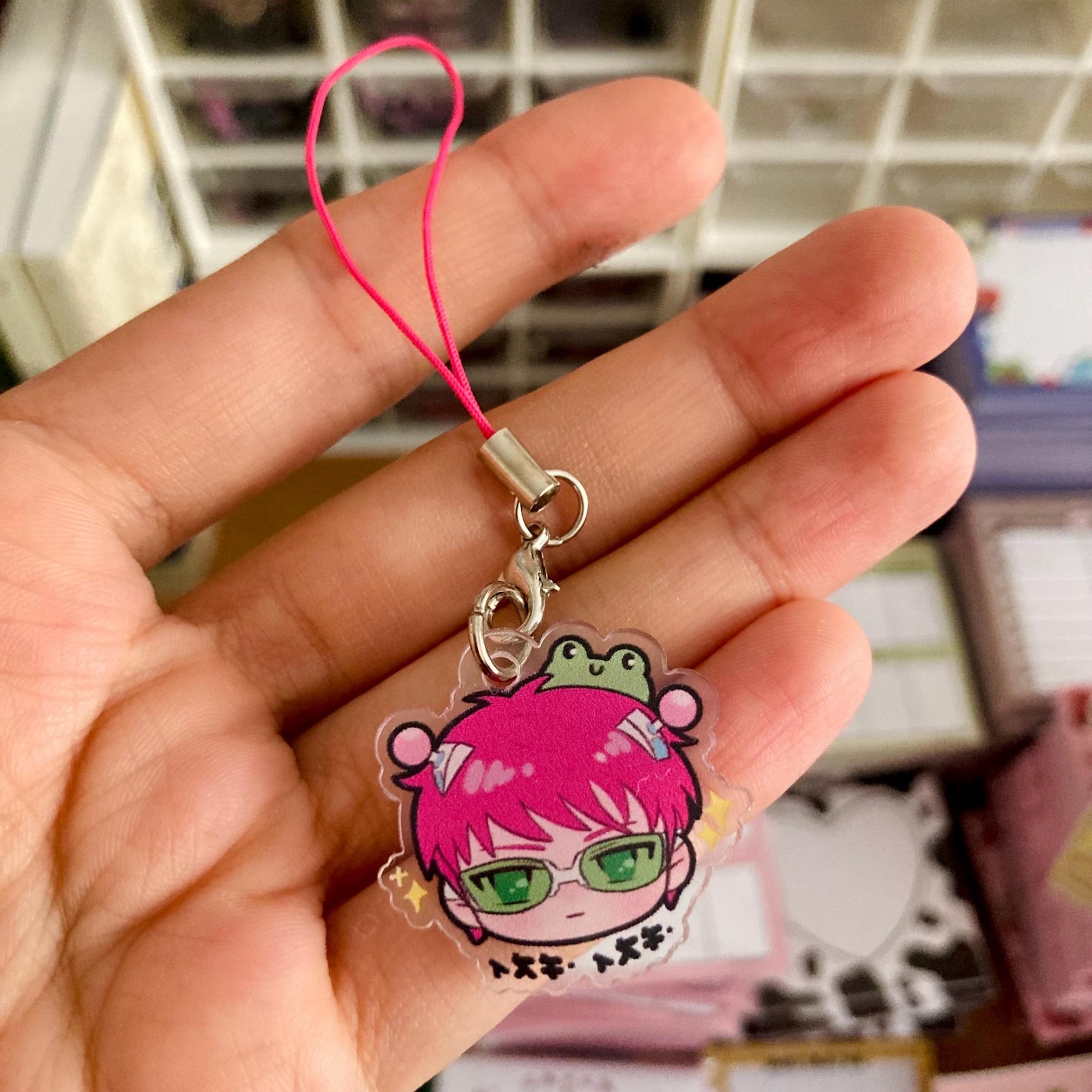 Pink Psychic Boy 1'' Phone Charm With Frog Hat | Anime Phone Charm ...
