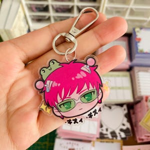 Cute Pink Psychic Boy Keychain With Frog Hat | Anime Acrylic Keychain ...